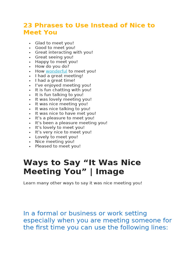 23 Phrases To Use Instead of Nice To Meet You | PDF