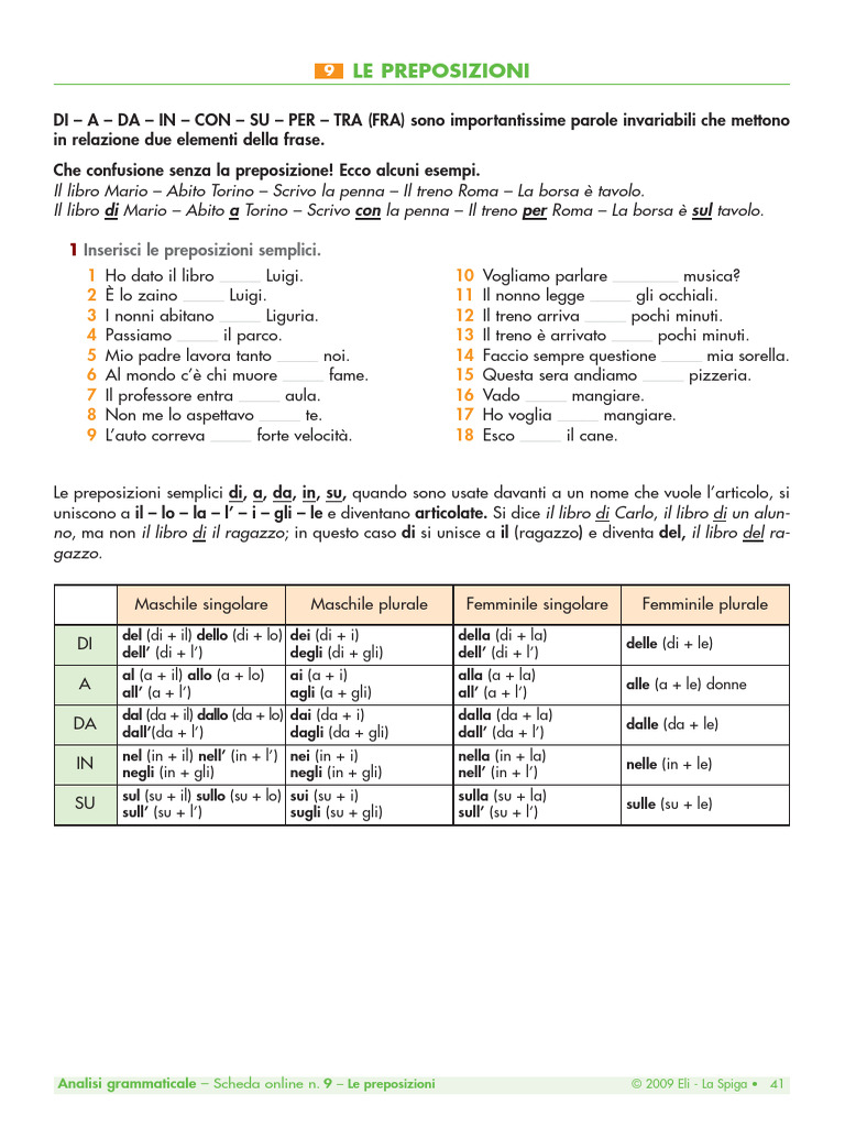 Analisi Grammaticale 9 Preposizioni | PDF