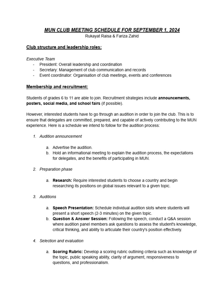 Glenrich's Model UN Schedule | PDF