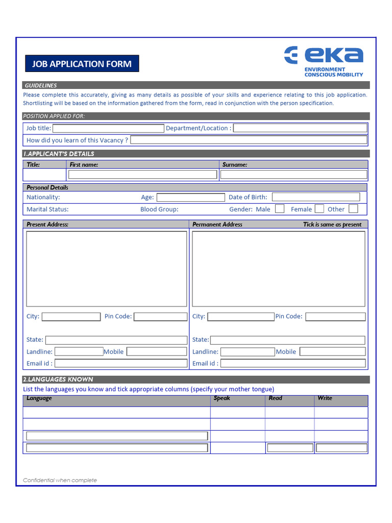 EKA Mobility Job Application Form (Updated) | PDF