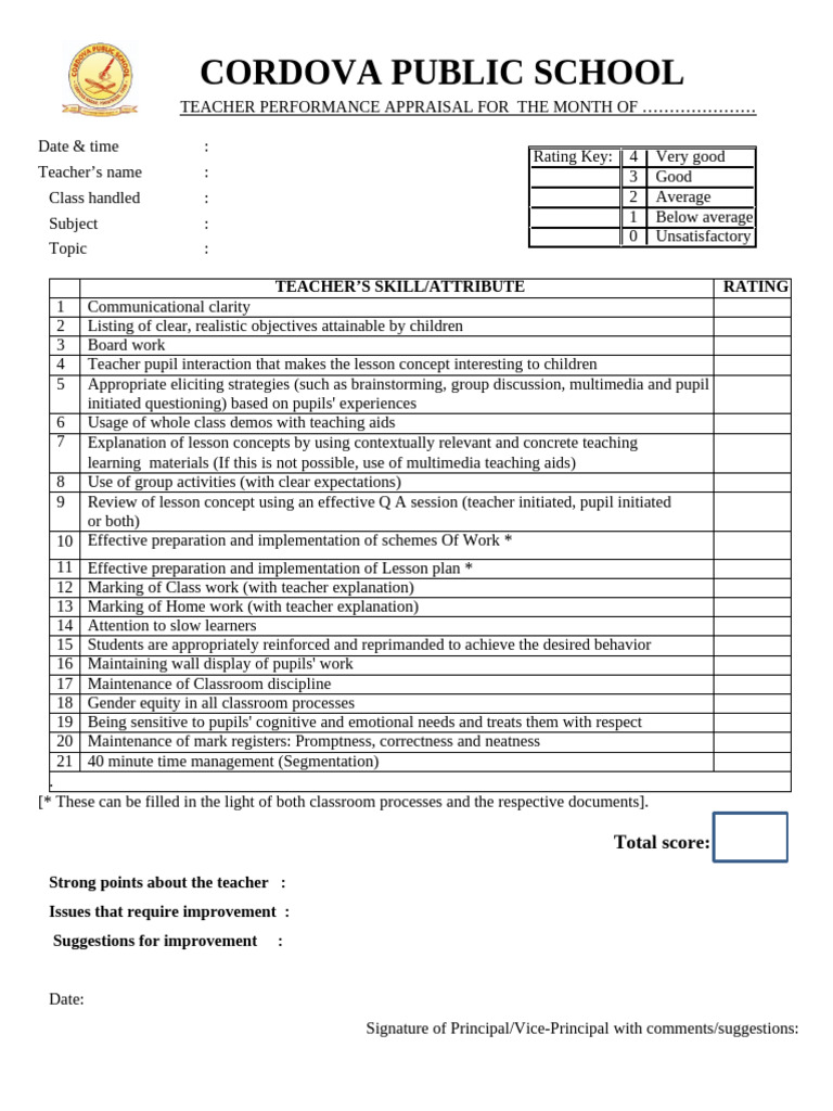 CLASS OBSERVation Form | PDF