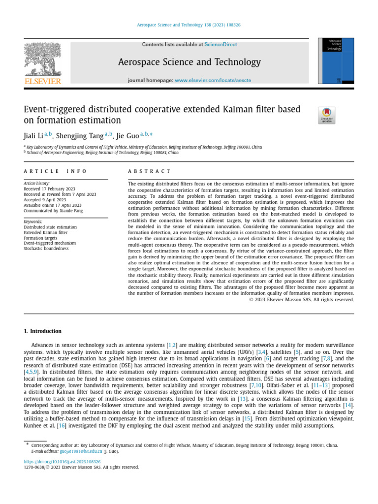 Event-triggered Distributed Cooperative Extended Kalman Filter Based on Formation Estimation | PDF