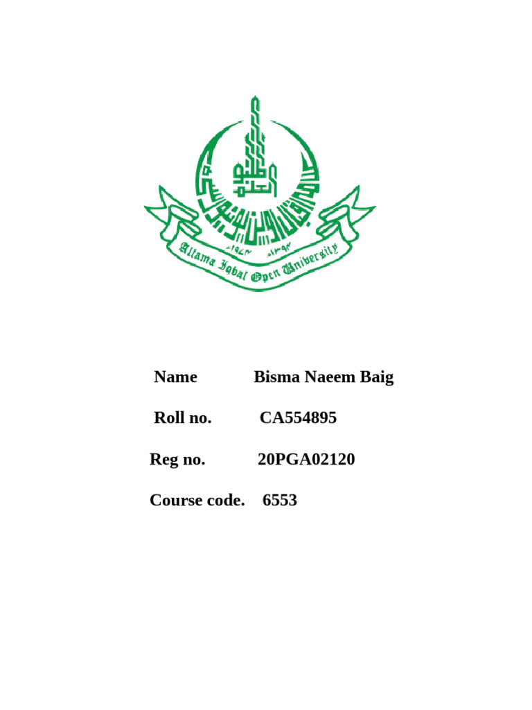 Name Bisma Naeem Baig Roll No. CA554895 Reg No. 20PGA02120 Course Code ...