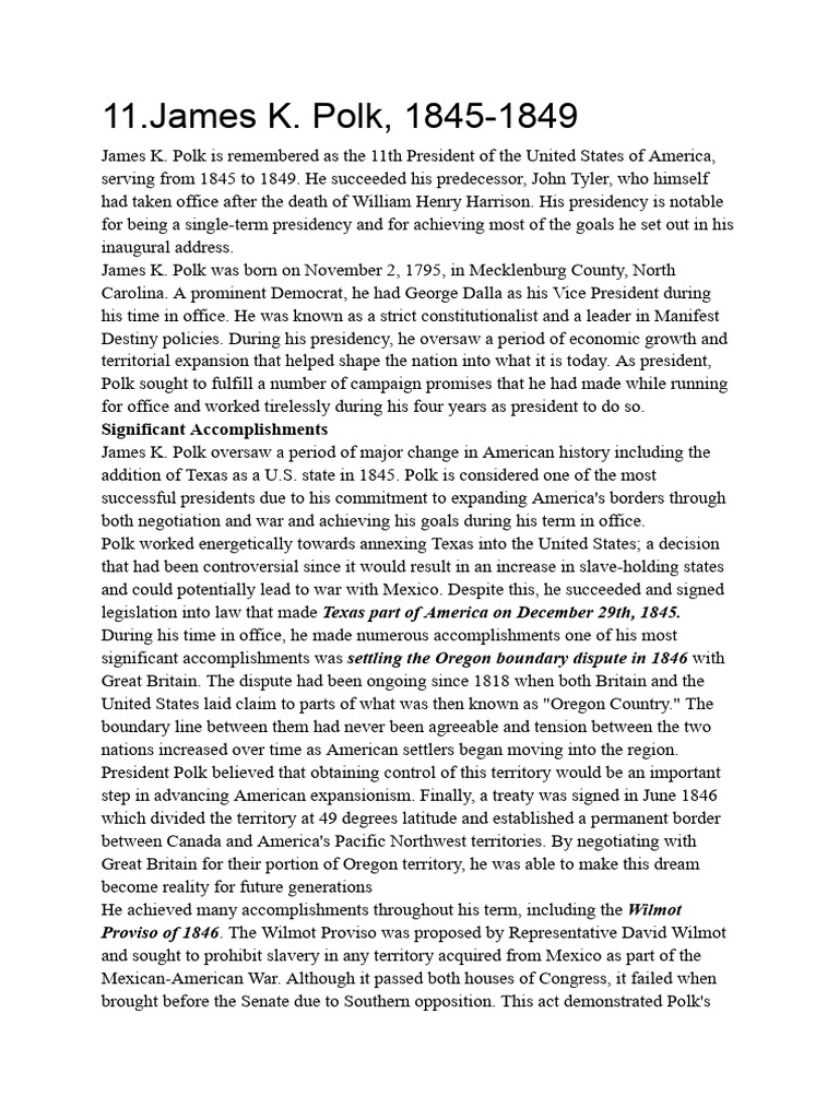 James K. Polk, 1845-1849 | PDF | Mexican–American War | Presidents Of ...