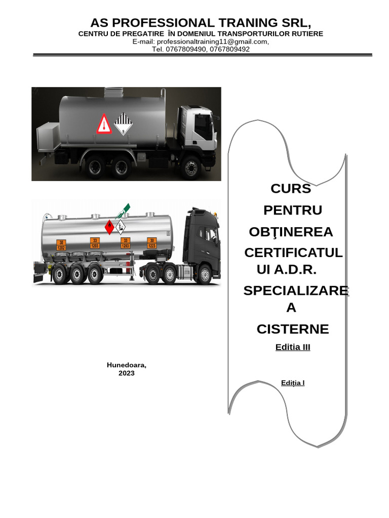Suport de Curs ADR CISTERNE | PDF