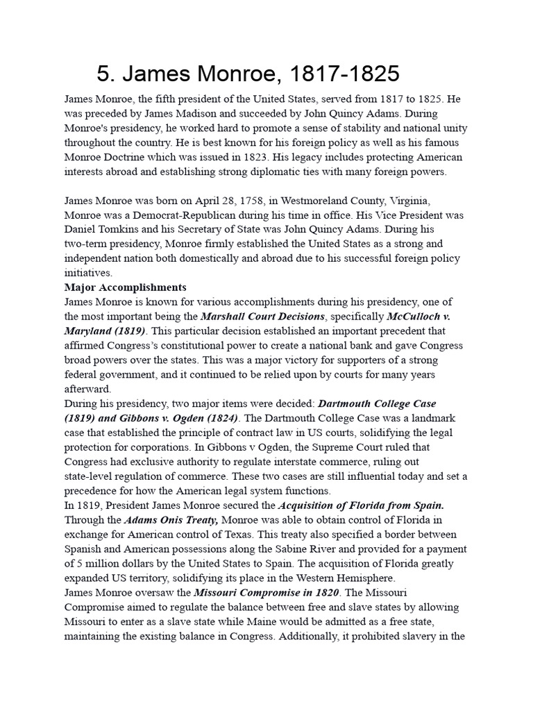 James Monroe, 1817-1825 | PDF