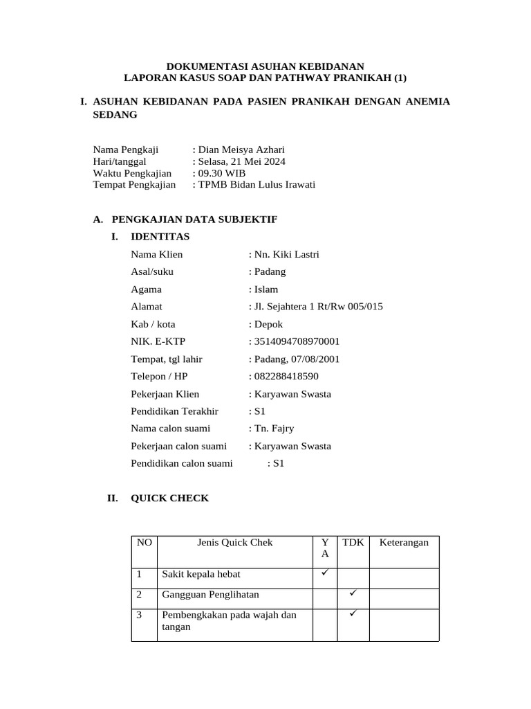 SOAP+Pathway - Pranikah - Dian Meisya Azhari - 1 Kasus | PDF