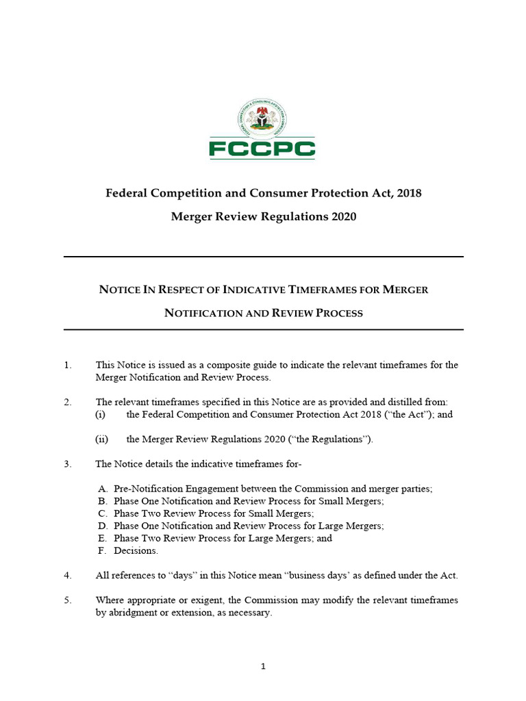 Notice On Merger Review Timeframe | PDF