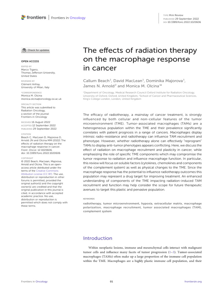 2022 - Beach C - Front Onco - The Effects of Radiation Therapy On The ...