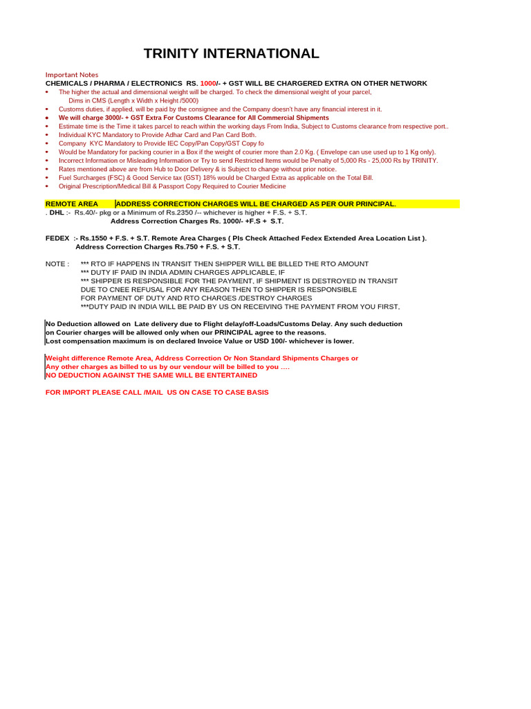 Trinity New Rates 2024 | PDF