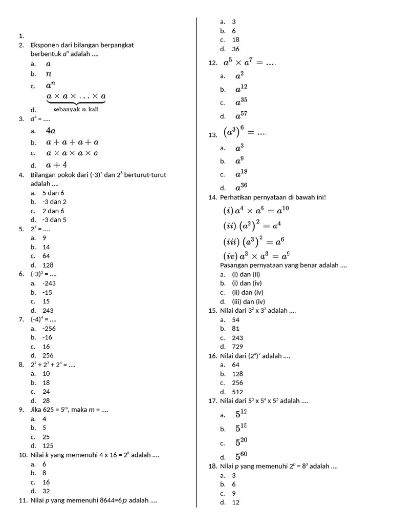 Latihan Bilangan Eksponen 1 | PDF