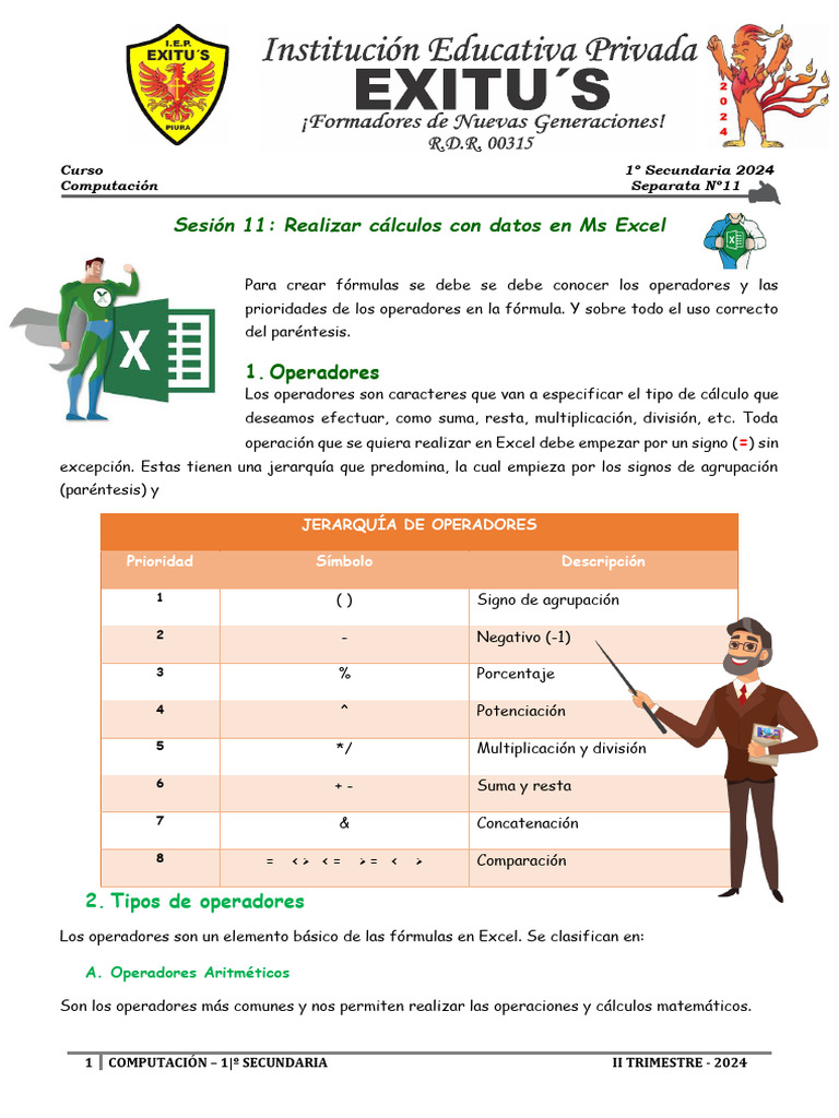 Sesión 11 - Realizar Cálculos Con Datos en Ms Excel 1° Secundaria 2024 | PDF | Matemáticas ...
