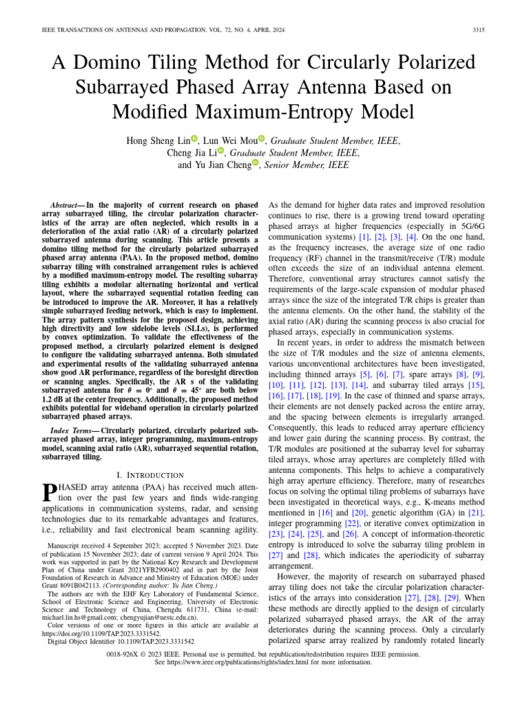 A Domino Tiling Method For Circularly Polarized Subarrayed Phased Array ... A Domino Tiling Method For Circularly Polarized Subarrayed Phased Array ...