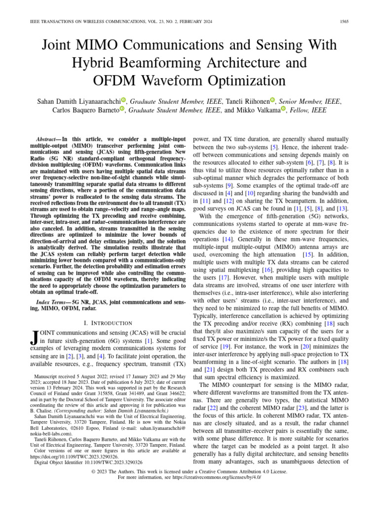 Joint Mimo Communications And Sensing With Hybrid Beamforming Architecture And Ofdm Waveform