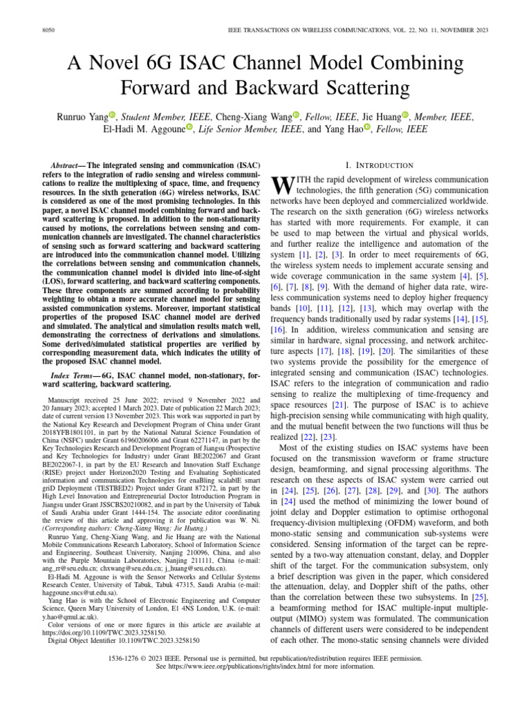 A Novel 6G ISAC Channel Model Combining Forward and Backward Scattering | PDF