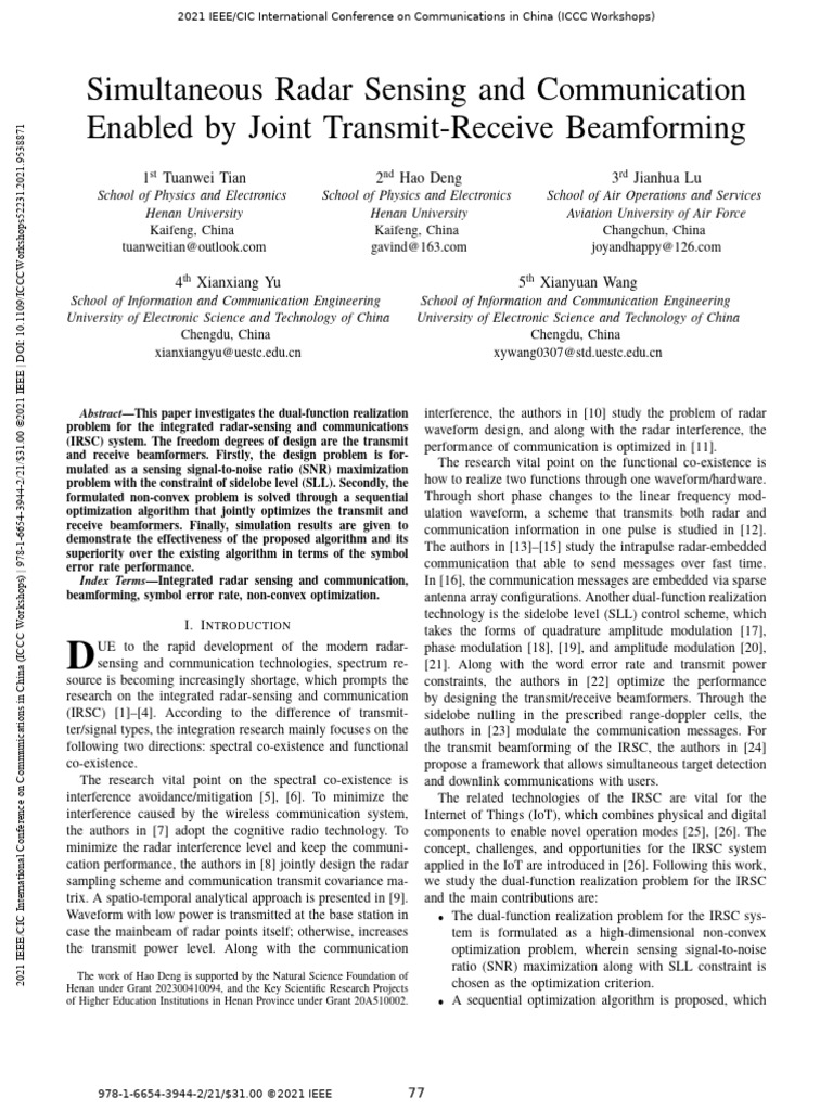 Simultaneous Radar Sensing and Communication Enabled by Joint Transmit ... Simultaneous Radar Sensing and Communication Enabled by Joint Transmit ...