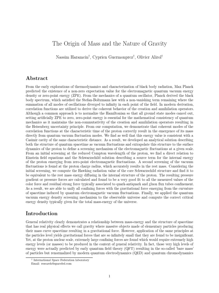 Origin of Mass and The Nature of Gravity - Final | PDF