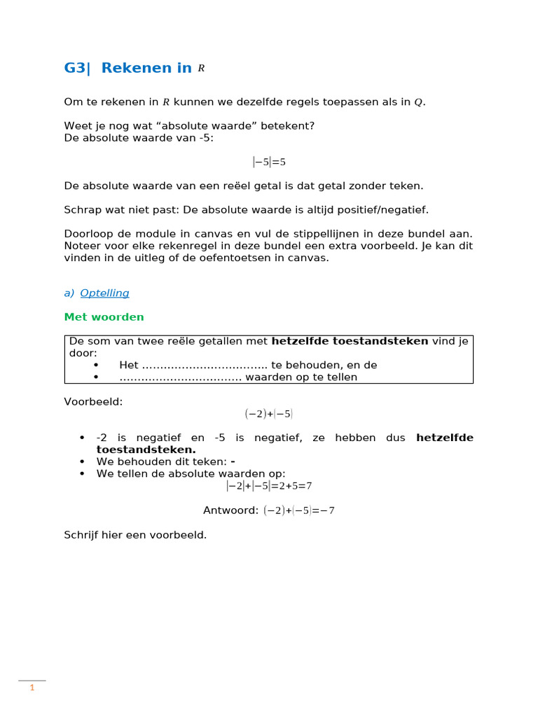 G3 Rekenen Met Reële Getallen 2021 | PDF