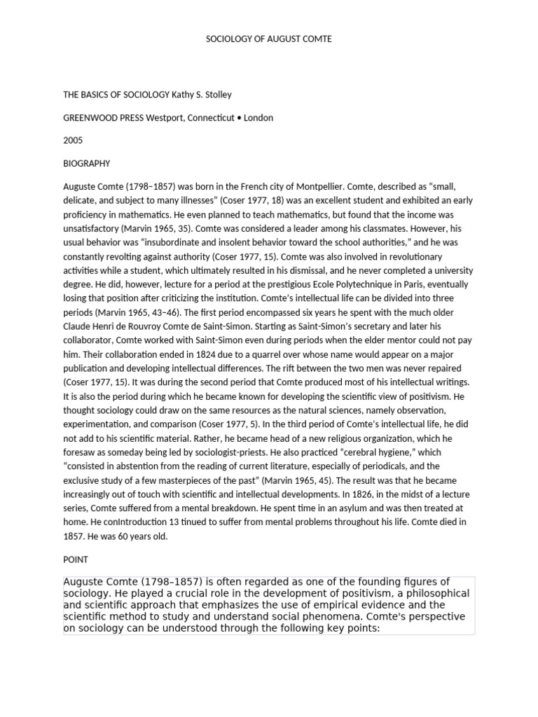 Sociology of August Comte | PDF