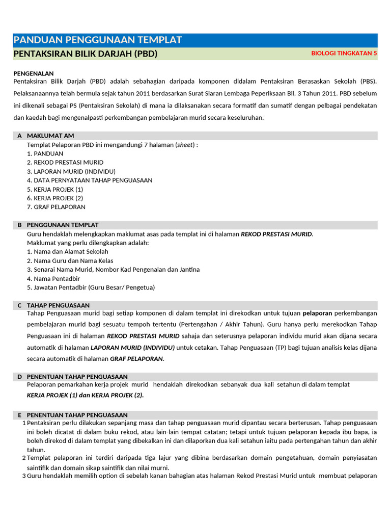 Pelaporan PBD KSSM Tingkatan 5b Biologi 2023 | PDF