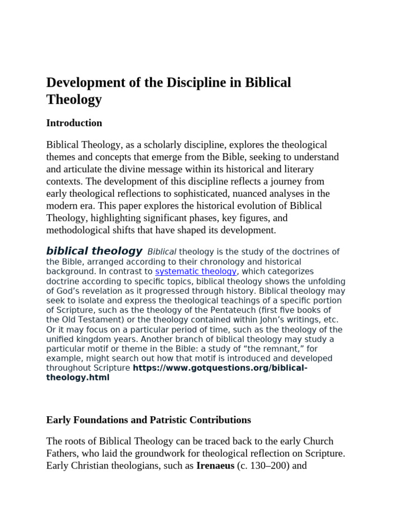 Development of The Discipline in Biblical Theology | PDF
