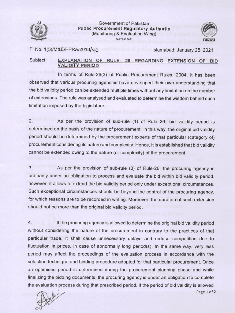 Explanation of Rule 26 Regarding Extension of Bid Validity Period. | PDF