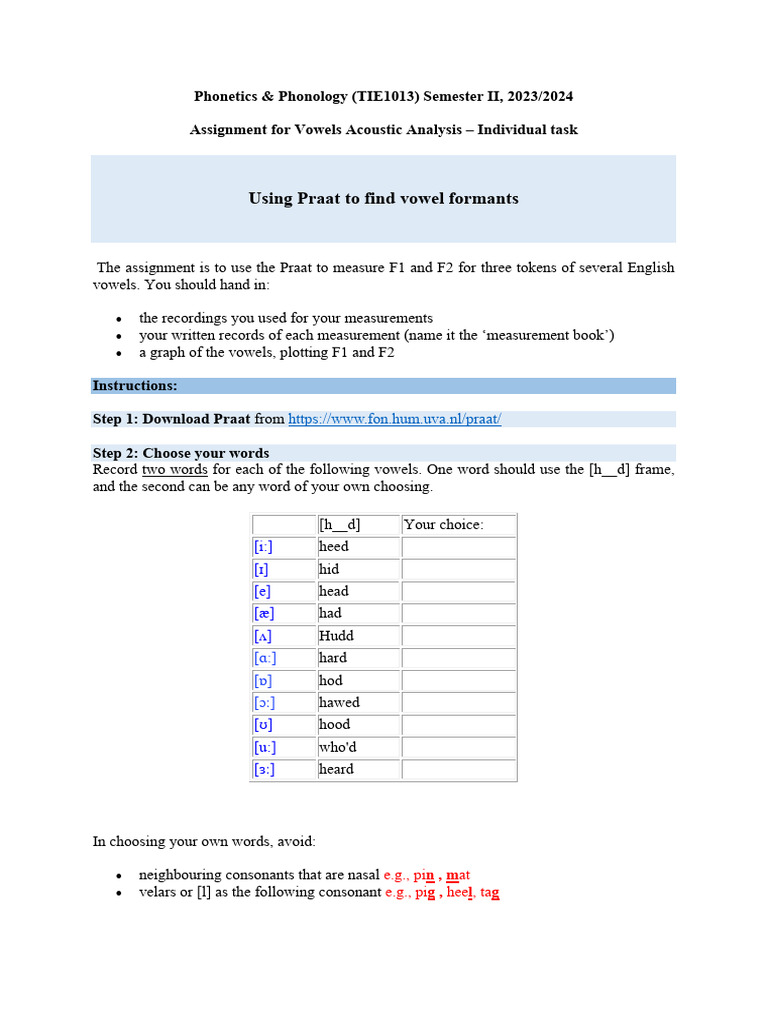 Praat Assignment | PDF
