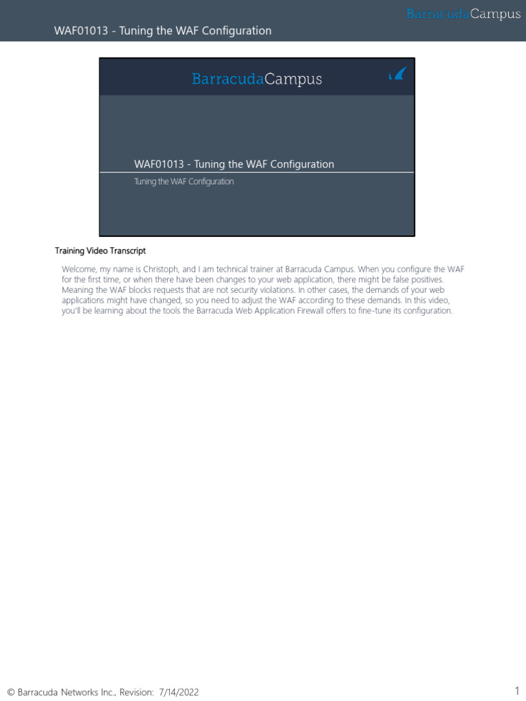 Waf01013 - Tuning The Waf Configuration Student Guide | PDF