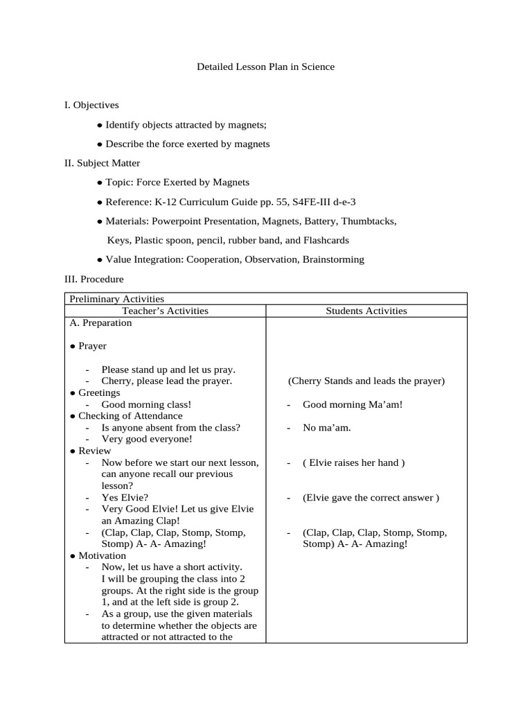 Example Lesson Plan Science | PDF