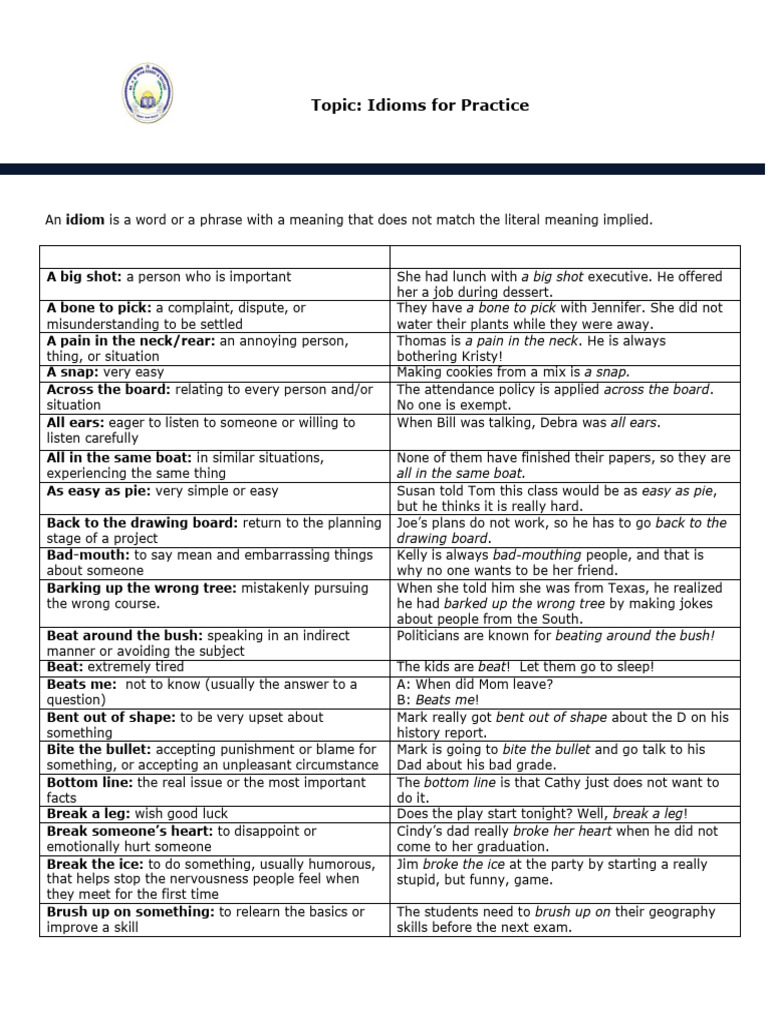 Common-Idioms For Practice... | PDF
