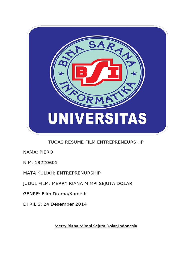 Resume Film Merry Riana Mimpi Sejuta Dolar, Nim 19220601, Nama Piero | PDF