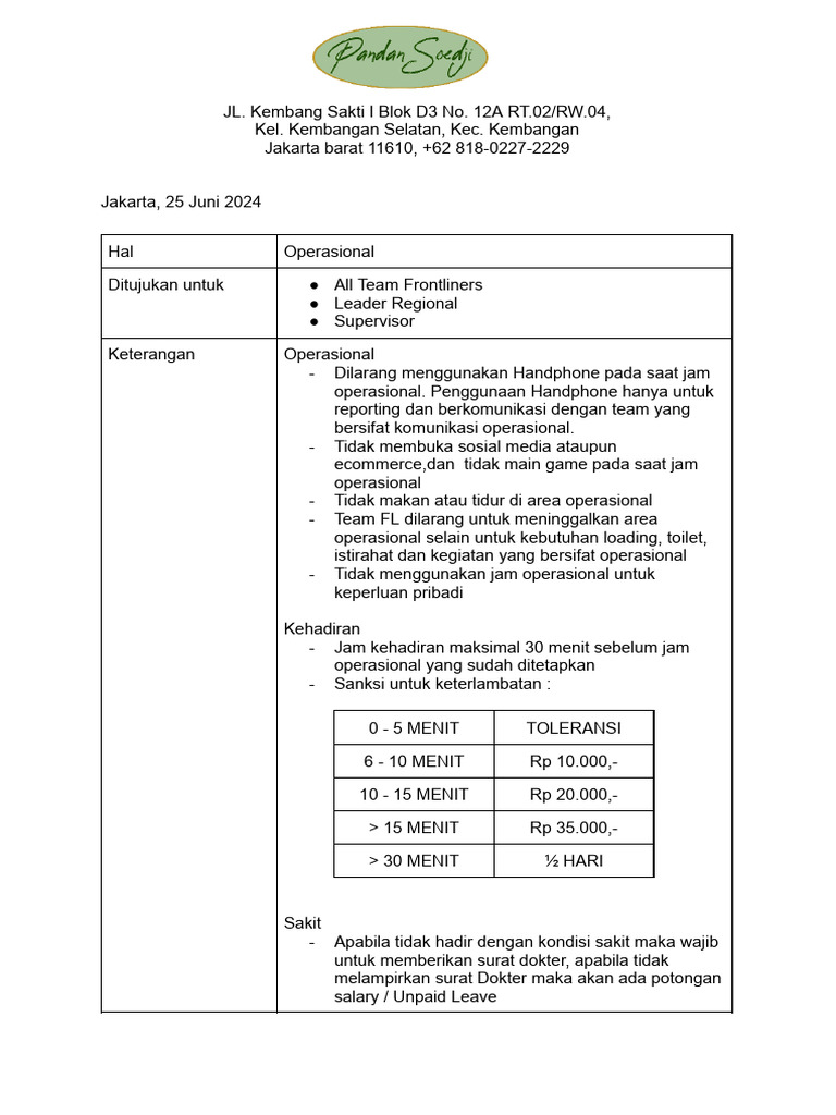 Memo Operational Rev 1 | PDF