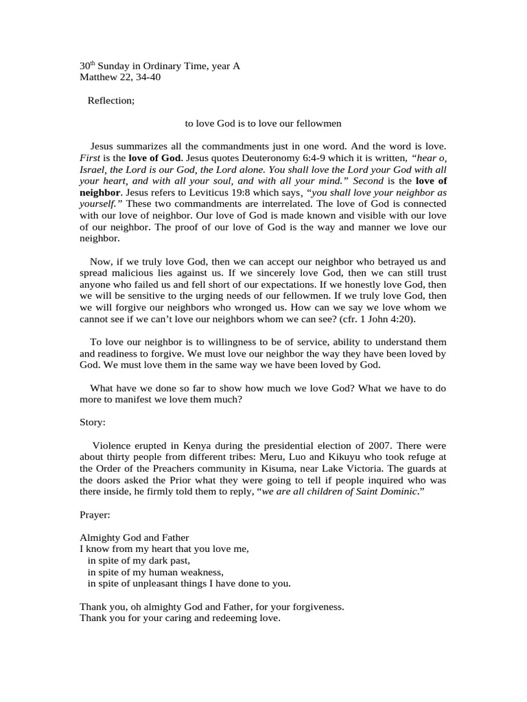 30th Sunday in Ordinary Time Year A | PDF