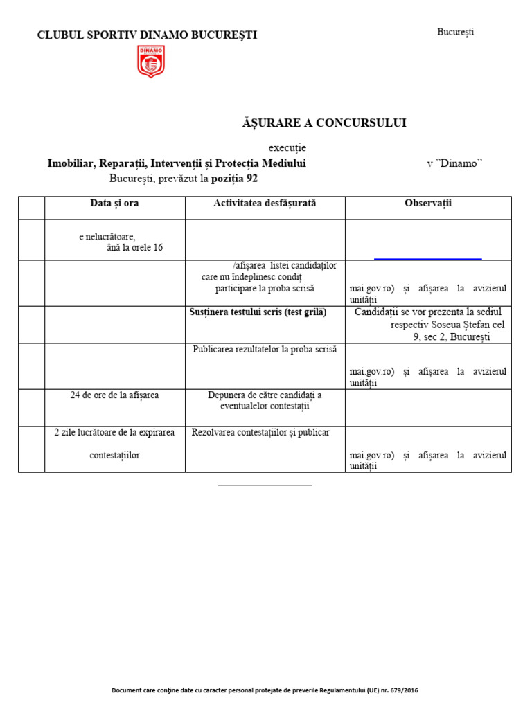 Graficul de Desfășurare A Concursului 101 | PDF