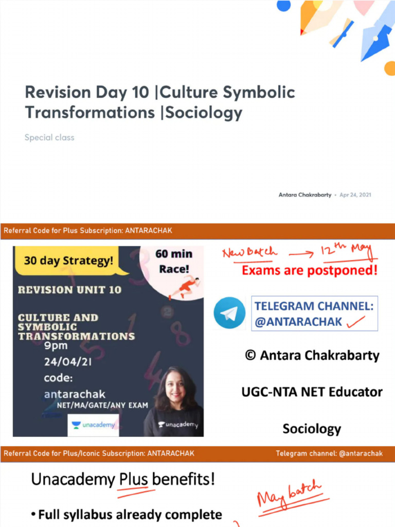 Revision Day 10 Culture Symbolic Transformations Sociology With | PDF