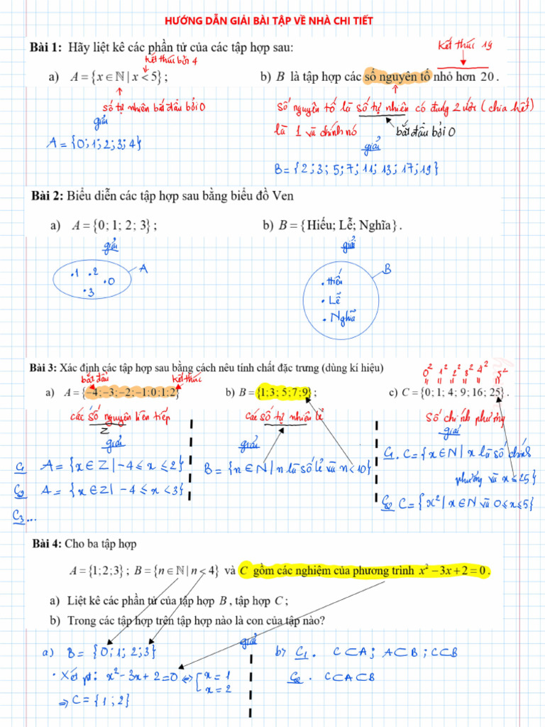 HƯỚNG DẪN GIẢI CHI TIẾT BTVN BÀI 2 TẬP HỢP P1 | PDF