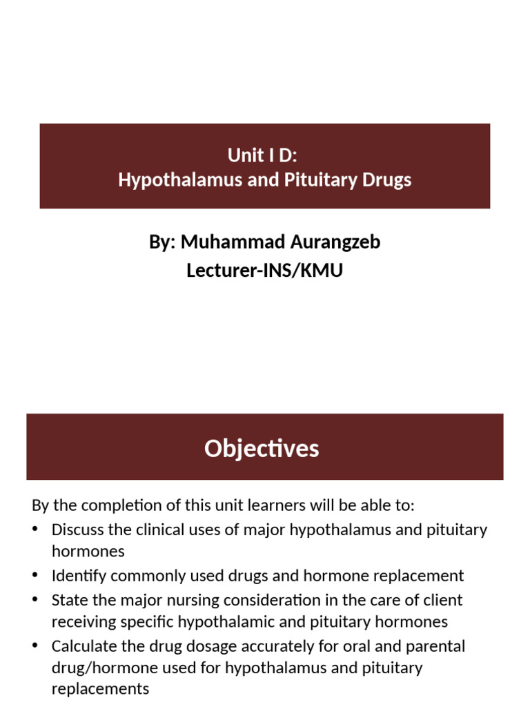 Unit 01 (D) Pituitary - Hypothalamic Drugs by Zeb, Educational Platform ...