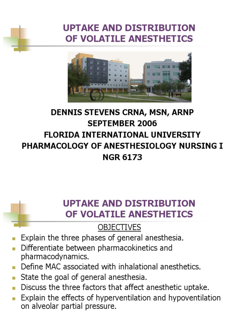 Uptake and Distribution of Volatile Anesthetics | PDF | Anesthesia | Blood