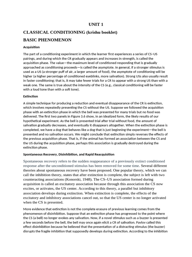 Unit 1 Classical Conditioning | PDF