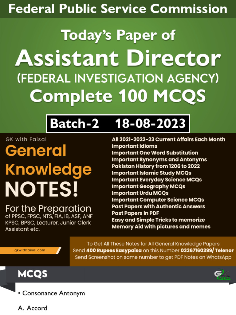 Assistant Director FIA 18-08-2023 Batch-2 | PDF