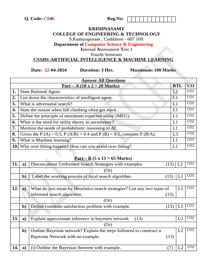 Aiml New Iat 1 | PDF