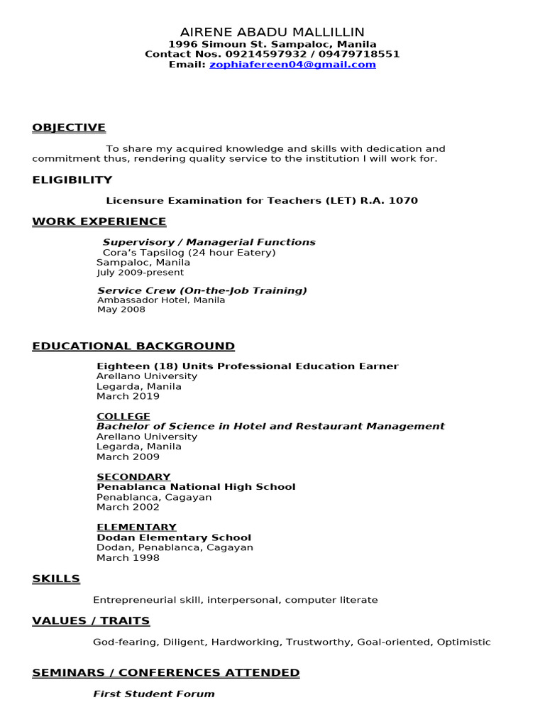 Airene Resume | PDF