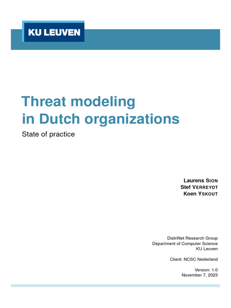 Report Threat Modeling KU Leuven | PDF