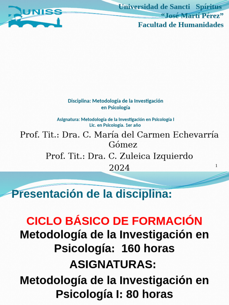 00.-Presentación de La Asignatura Metodología Inv. en Ps. I.2024 | PDF