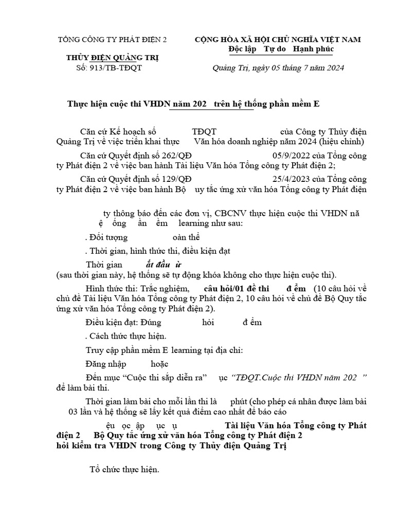 Thong Bao Cu C Thi VHDN 2024 | PDF