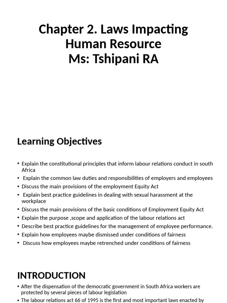 Chapter 2 Laws Impacting Human Resources | PDF | Labour Law | Finance ...