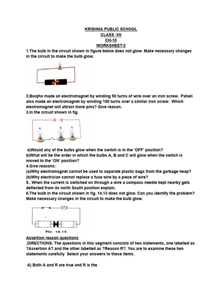 ELECTRIC CURRENT AND ITS EFFECTS (Sub Worksheet) | PDF | Fuse ...