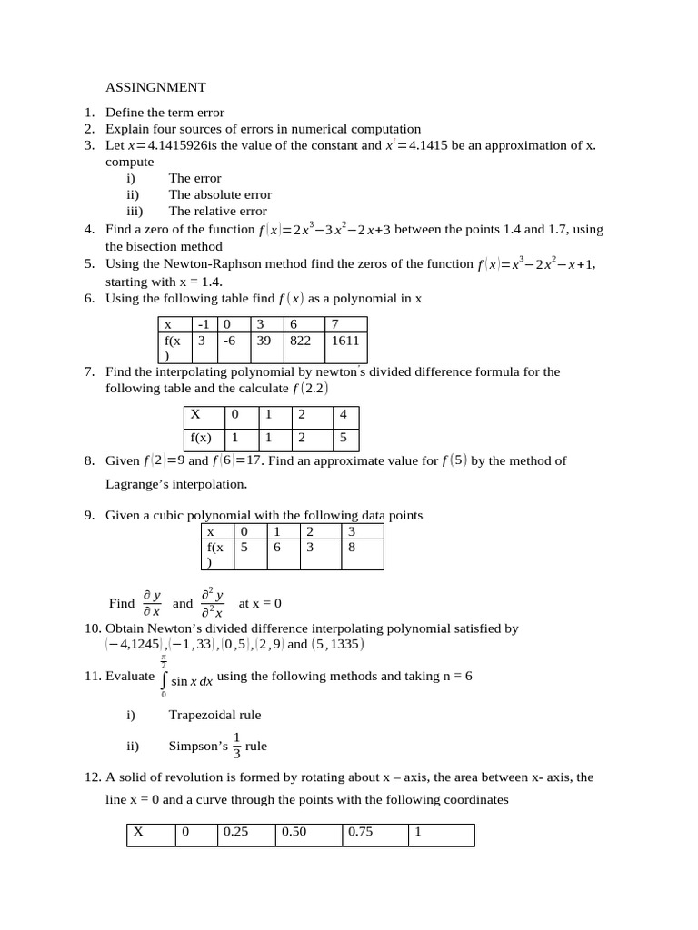 NUMERICAL Assignment | PDF
