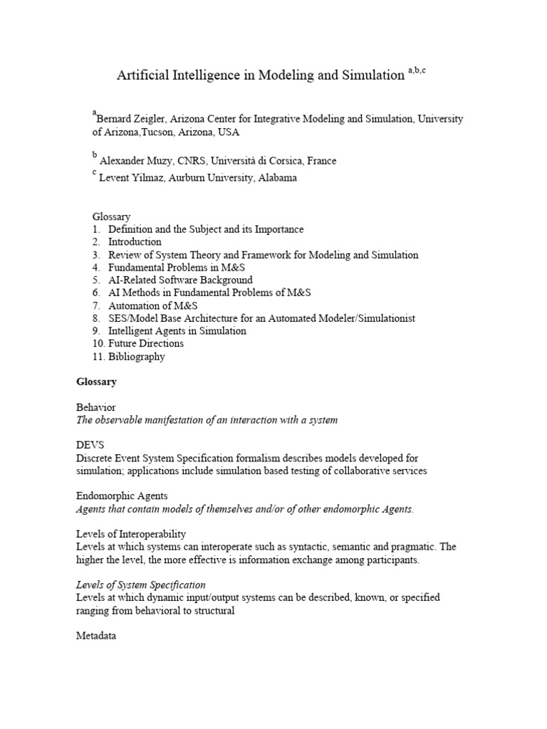 Aritificial Intelligence in Modeling and Simulation | PDF
