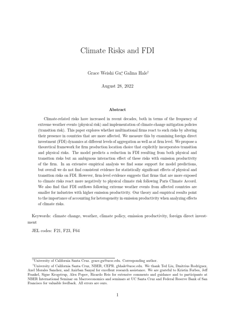 Climate Risks and Fdi | PDF